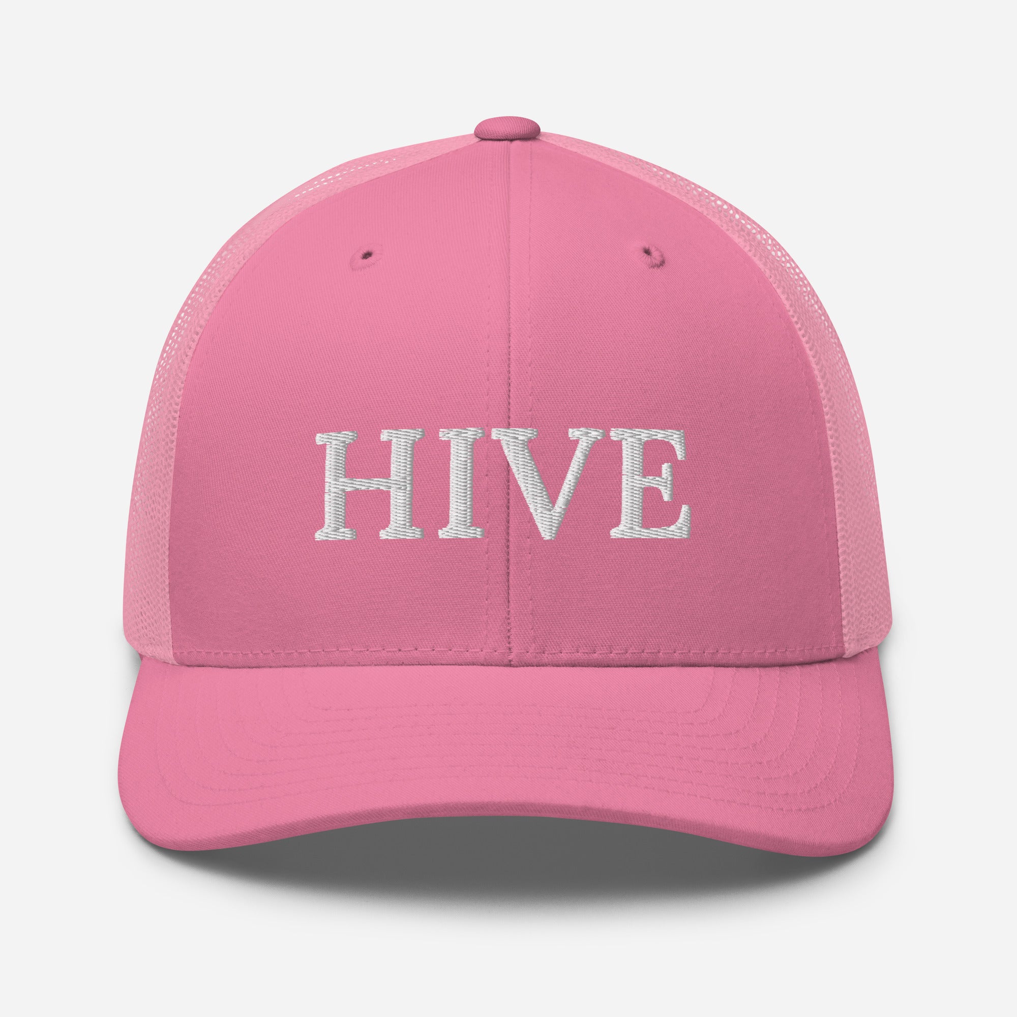 Unisex Trucker Cap in multi colors with HIVE in white puff embroidery ...
